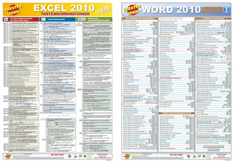 Excel 2010 Tastenkombinationen Deutsch - German | Cheater John
